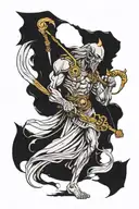 Neo-Traditional "Chronos Time God Holding Scythe" Tattoo - BlackInk AI