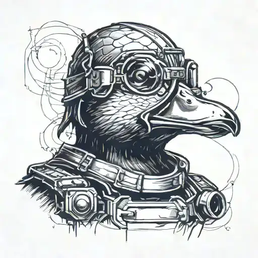 Blackwork "Duck Wearing Body Armor With Night..." Tattoo - BlackInk AI