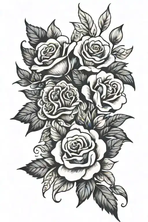 Traditional "Flower Bouquet With Names Dwayne And..." Tattoo - BlackInk AI