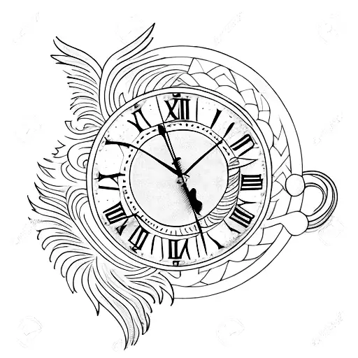 Minimalist "Phoenix And Clock" Tattoo Idea - BlackInk AI