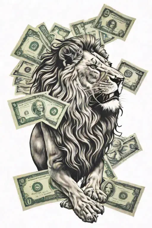 Realism "Lion Money Power Wealth" Tattoo - BlackInk AI