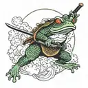 Frog Samurai With Swords In The Clouds Temporary Tattoo - BlackInk AI