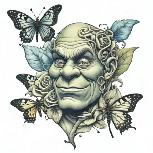 An Intricate Tattoo Featuring Shrek... Temporary Tattoo - BlackInk AI