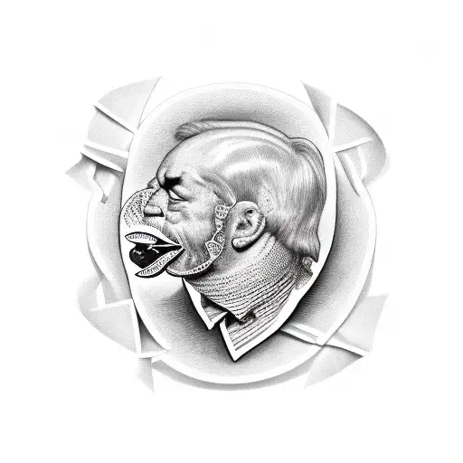 Realism "Mouth Biting Money, Notes, Dollar Bill" Tattoo - BlackInk AI