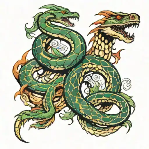 Neo-Traditional "Snakes And Dragons" Tattoo - BlackInk AI