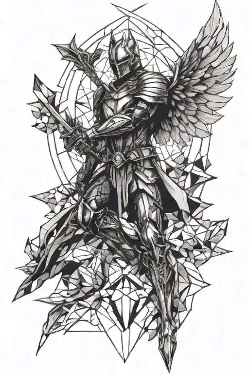 Realism "Dark Angle Knight With Wings Surrounded..." Tattoo - BlackInk AI