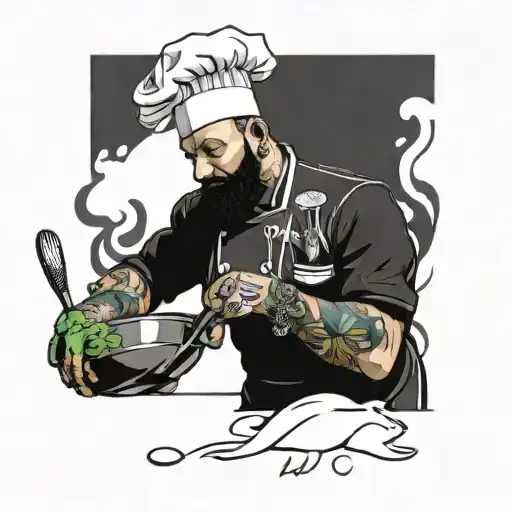 Neo-Traditional "Chef Cooking" Tattoo - BlackInk AI