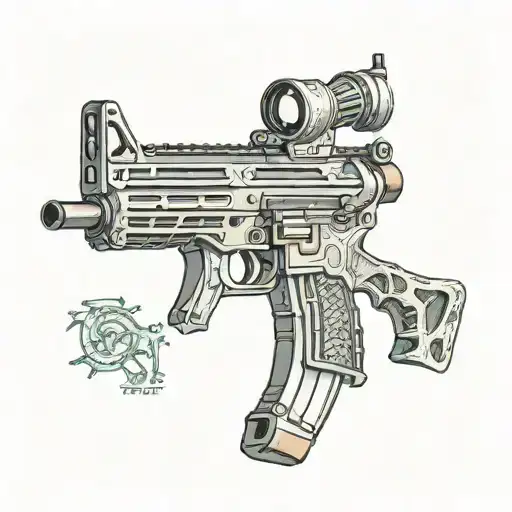 Neo-Traditional "M16 Rifle" Tattoo - BlackInk AI