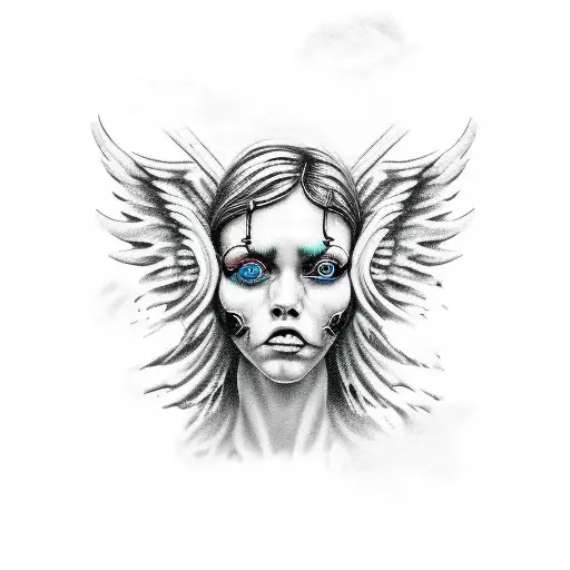 Surrealism "Angel Of Small Death Lyrics" Tattoo - BlackInk AI
