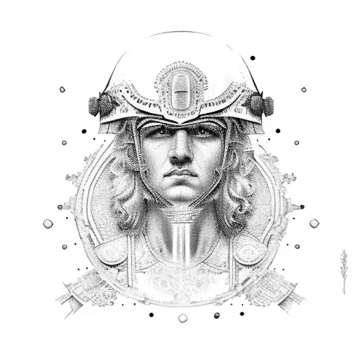 Dotwork "Alexander The Great" Tattoo - BlackInk AI