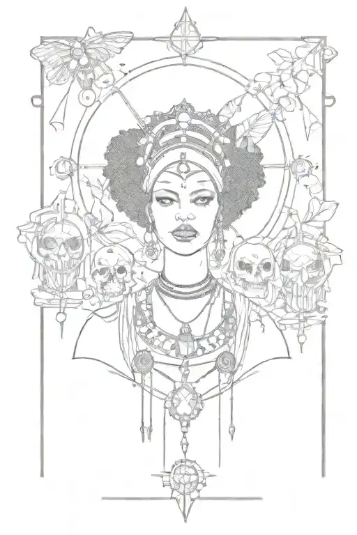 Sketch "Black Female Afro High Priestess With..." Tattoo - BlackInk AI