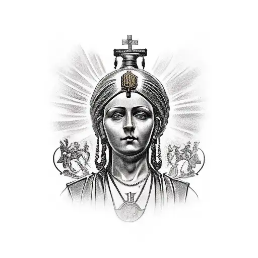 Realism "Ukrainian-style Tattooed Sleeve, Statue..." Tattoo - BlackInk AI