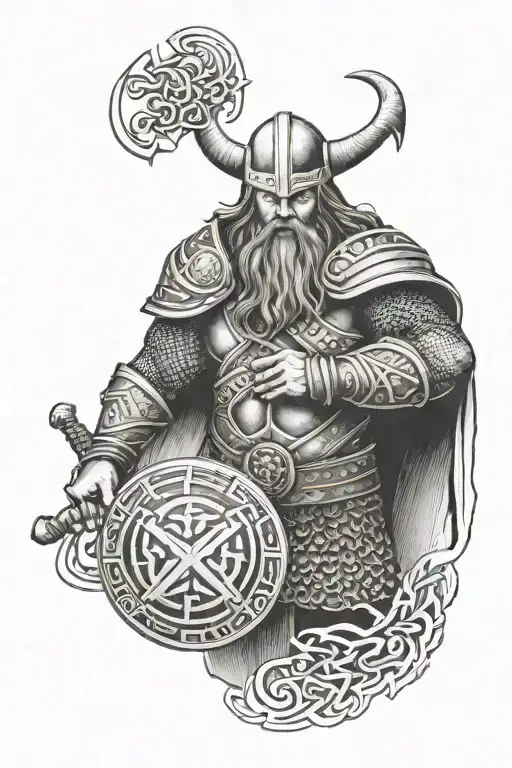 Dotwork "An Intricate Tattoo Design Of A Viking..." Tattoo - BlackInk AI