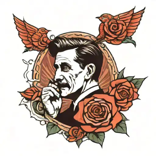 Neo-Traditional "George Orwell 1984" Tattoo - BlackInk AI