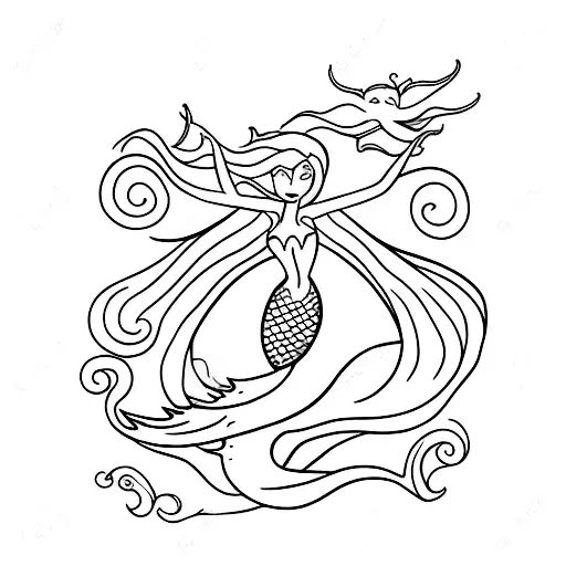 Minimalist "Mermaid Silhouette With Aries Horns" Tattoo - BlackInk AI
