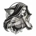 Neo-Traditional "Crying Nun, Sexy Girl Sitting" Tattoo - BlackInk AI