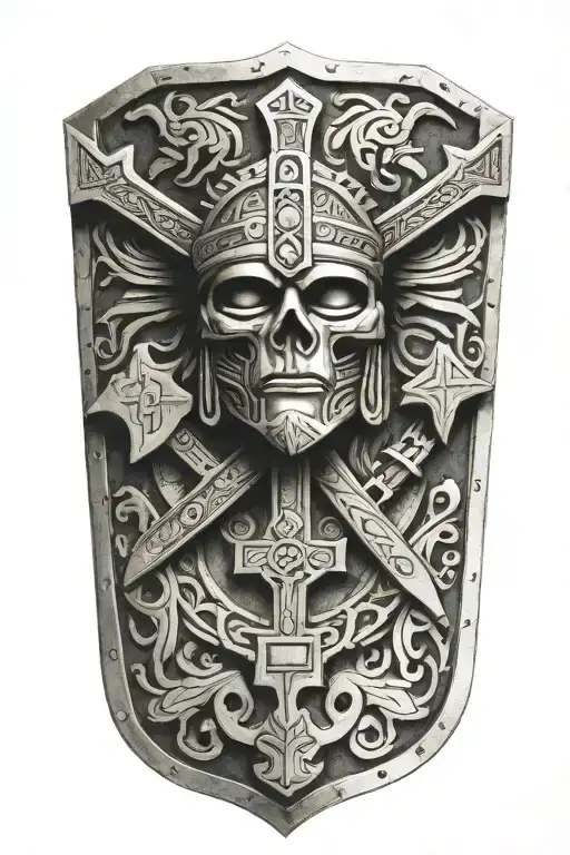 Aztec War Sword Shield Cross Intertwined Temporary Tattoo - BlackInk AI
