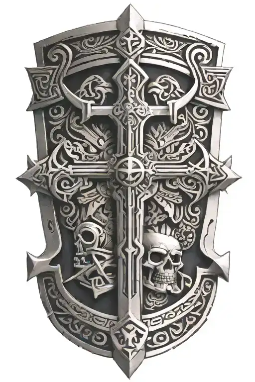 Aztec War Sword Shield Cross Intertwined Temporary Tattoo - BlackInk AI