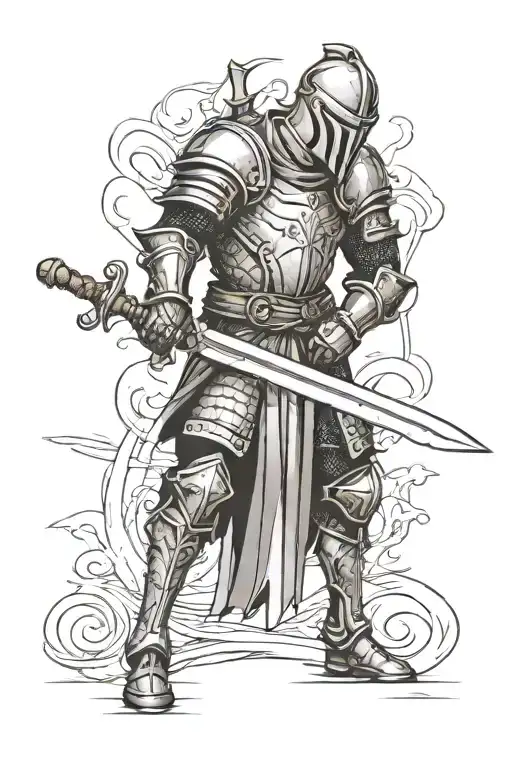 Knight With Giant Sword Temporary Tattoo - BlackInk AI