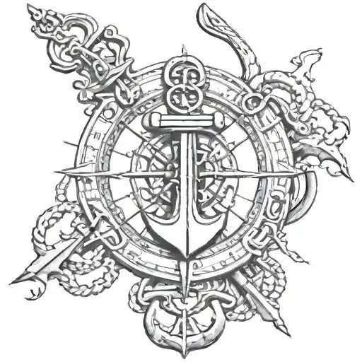 Anchor With Compass Temporary Tattoo - BlackInk AI