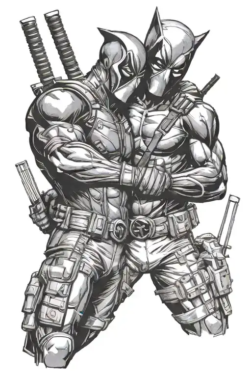 Deadpool And Wolverine Hugging Deadpool Temporary Tattoo - BlackInk AI