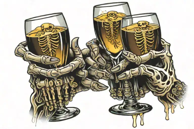 Neo-Traditional "Skeleton Hands Cheers Champagne Glasses" Tattoo ...