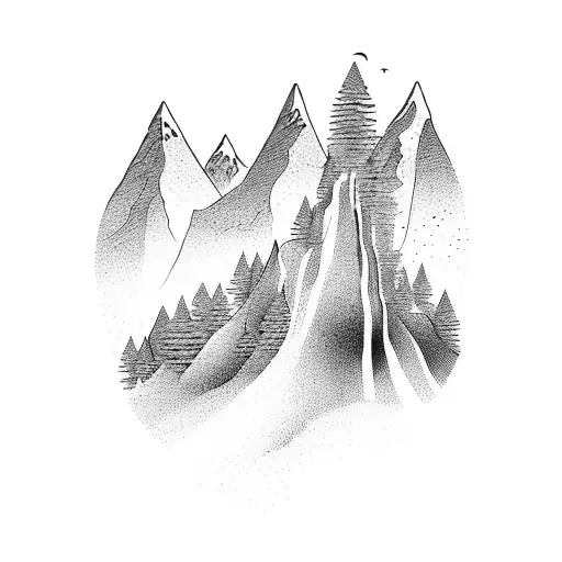 Black and Grey "Mountain Scene" Tattoo Idea - BlackInk AI