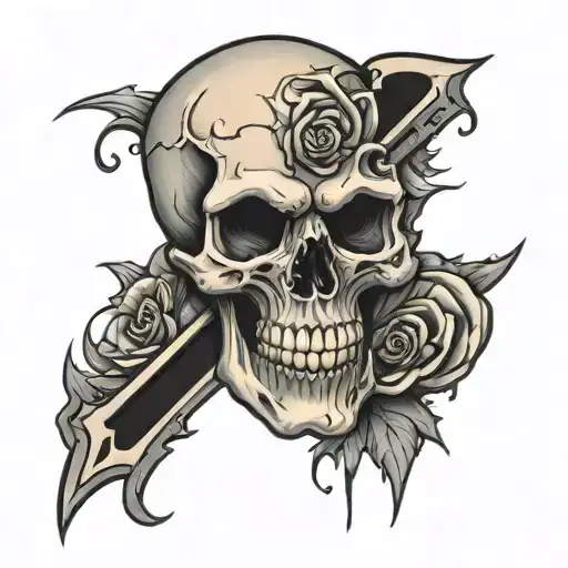 Neo-Traditional "Skull With A Scar Shaped Like The..." Tattoo - BlackInk AI