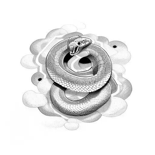 Dotwork "Tire Marks Turning Into Snake" Tattoo - BlackInk AI