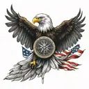 Patriotic Bald Eagle And Compass Temporary Tattoo - BlackInk AI