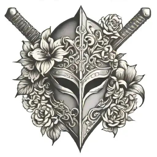 Cyber Sigilism "Samurai Woman Sword Cyberpunk" Tattoo Idea - BlackInk AI