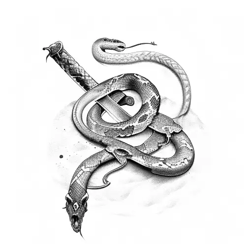 Dotwork "Sword With Snake Wrapped Around It" Tattoo - BlackInk AI