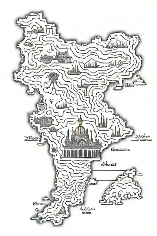 Neo-Traditional "Ancient India Map Outline" Tattoo - BlackInk AI