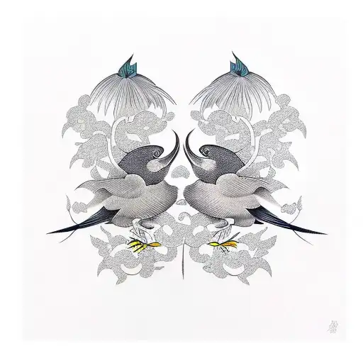 Japanese "2 Birds ( Bird Of Paradise/ Kagu Bird)" Tattoo - BlackInk AI