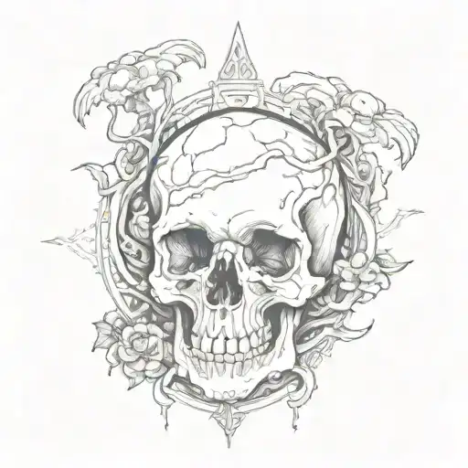 Crawling Skull Surrounded By Cemetery... Temporary Tattoo - BlackInk AI