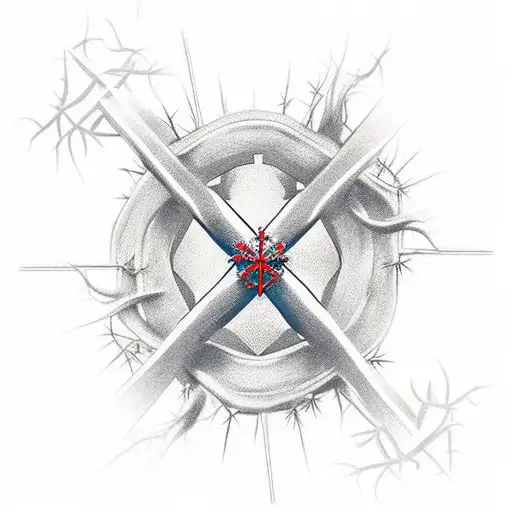 New School "Cross With Crown Of Thorns" Tattoo - BlackInk AI