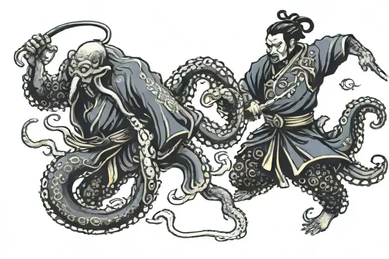 Japanese "An Octopus And A Samurai Fighting Each..." Tattoo - BlackInk AI