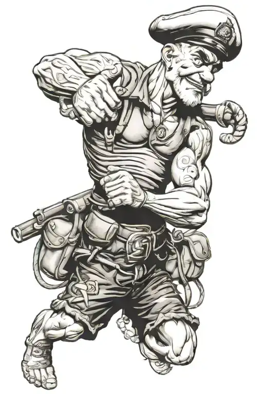 Popeye Wearing Marine Corps Temporary Tattoo - BlackInk AI