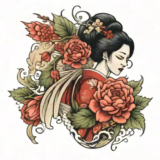 Neo-Traditional "Japanese Geisha, Rose And Chrysanthemum..." Tattoo ...