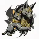 Neo-Traditional "Anubis Hugs Bastet Egyptian Goddess" Tattoo - BlackInk AI