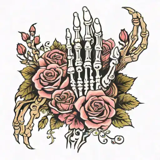 Neo-Traditional "Skeleton Hand Tattoo With Flowers..." Tattoo - BlackInk AI
