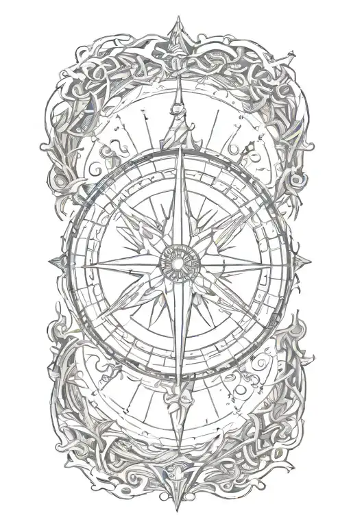 Woodcut "Freedom Compass" Tattoo - BlackInk AI