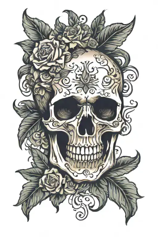 Traditional "Skull Anxiety Mental Health" Tattoo - BlackInk AI