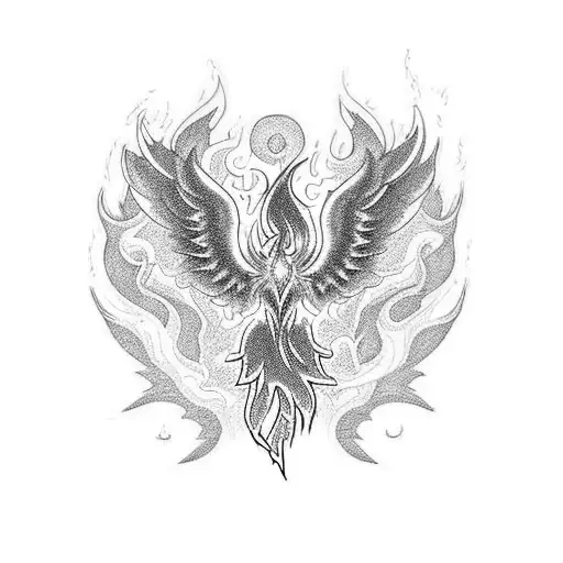 Blackwork "A Sleeve Tattoo Of A Phoenix Rising..." Tattoo - BlackInk AI