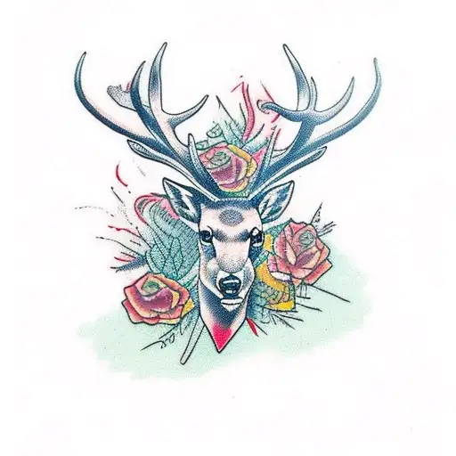 Traditional "Stag Rearing On Hind Legs" Tattoo Idea - BlackInk AI