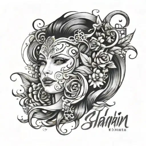 Surrealism "Shahin Name Tattoo Design" Tattoo - BlackInk AI