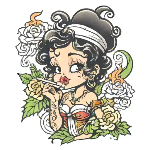 Betty Boop Smoking Weed Temporary Tattoo - BlackInk AI