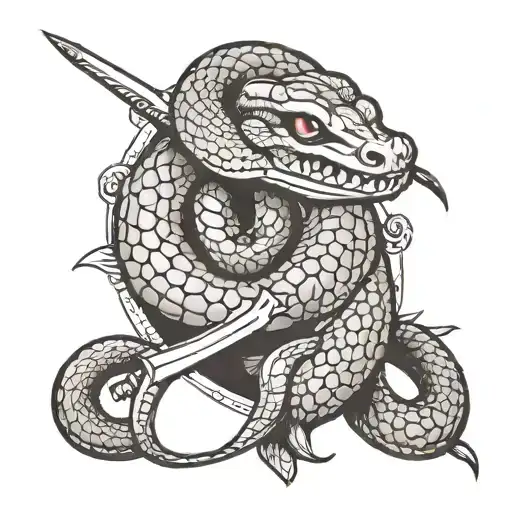 Traditional "Snake Wrapped Around Sword" Tattoo - BlackInk AI