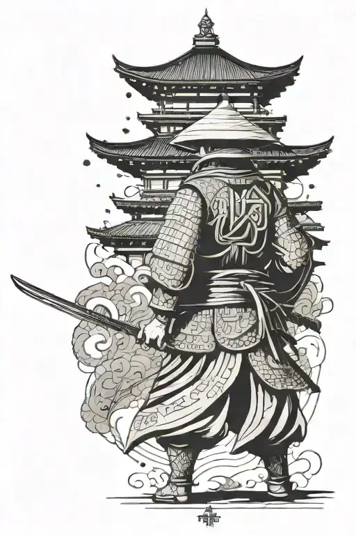 Geometric "Samurai From The Back With A Rice Hat..." Tattoo - BlackInk AI