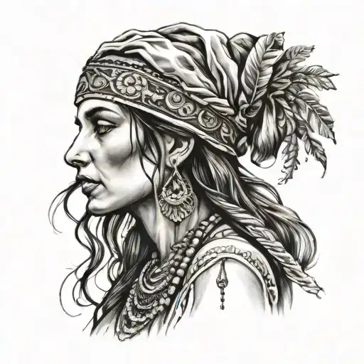 Realism "Gypsy Woman" Tattoo - BlackInk AI